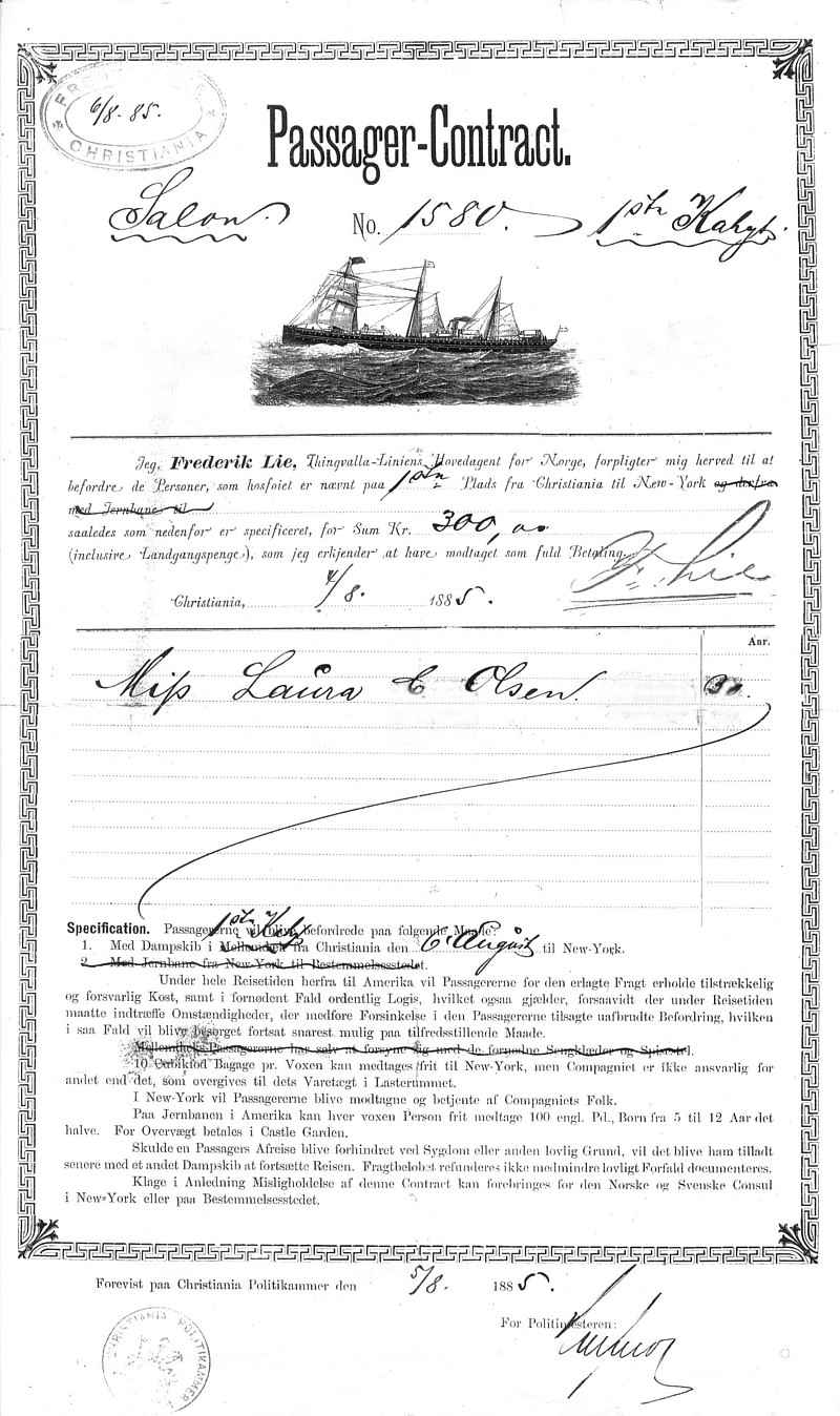 Thingvalla Line passenger contract - ship images