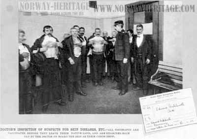 Inspection by doctor - Ellis Island - ship images